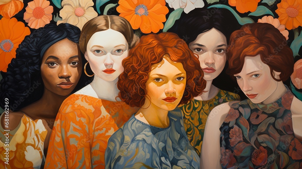 Group of women of different nationalities and cultures, skin colors and ...