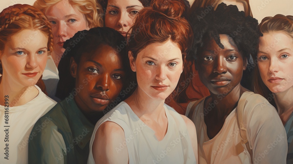 Group of women of different nationalities and cultures, skin colors and ...