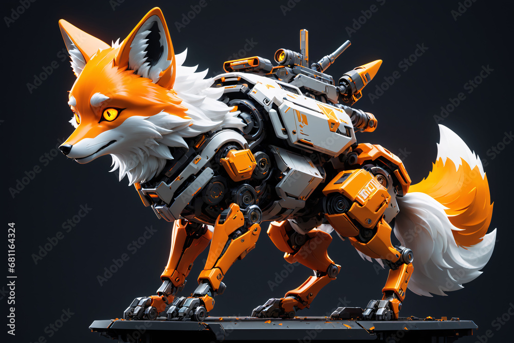 a futuristic cyborg fox with advanced intelligence, blending animal and ...