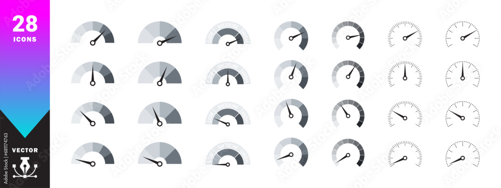 Measuring Scale Icons Speedometer Scale Speed Indicator Vector Scalable Graphics Stock Vector