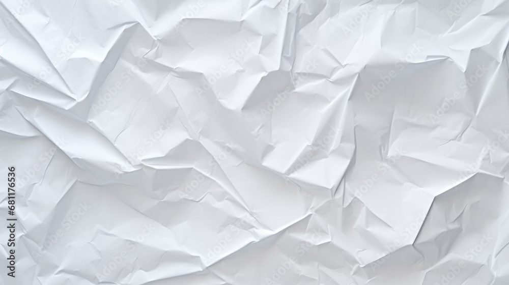 A crumpled white paper texture with multiple creases and folds creating ...