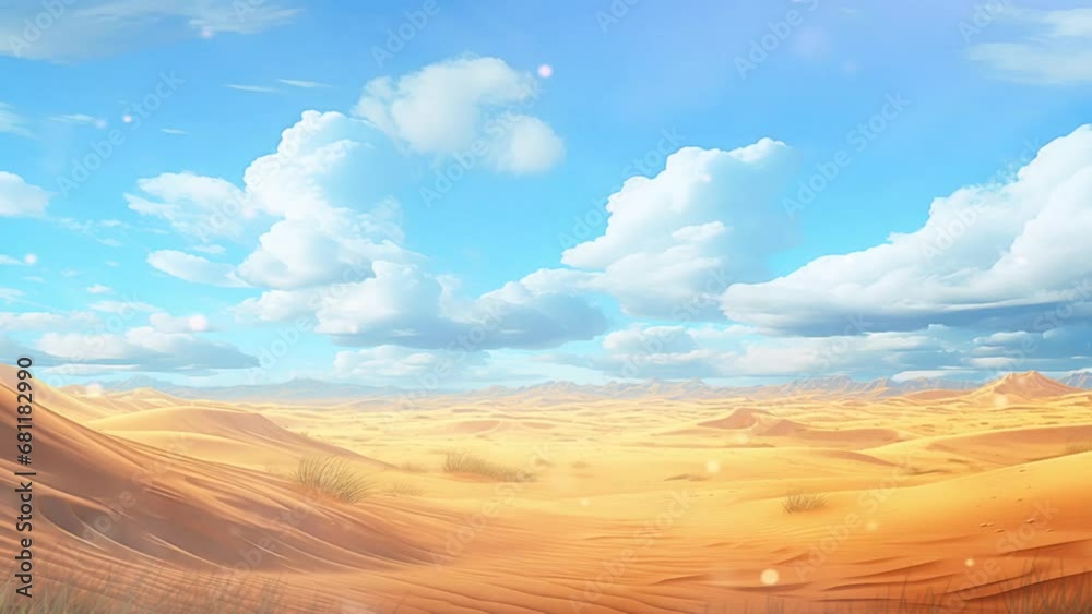 Beautiful sand in the Sahara desert with sun rays in animation cartoon ...