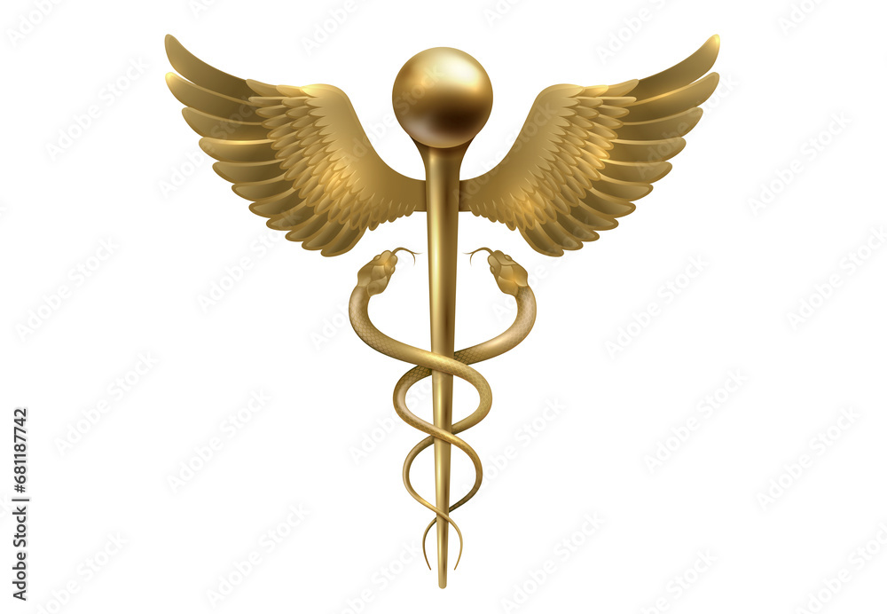 Gold Caduceus Medical Icon PNG element. Medical Snake Rod with Wings ...
