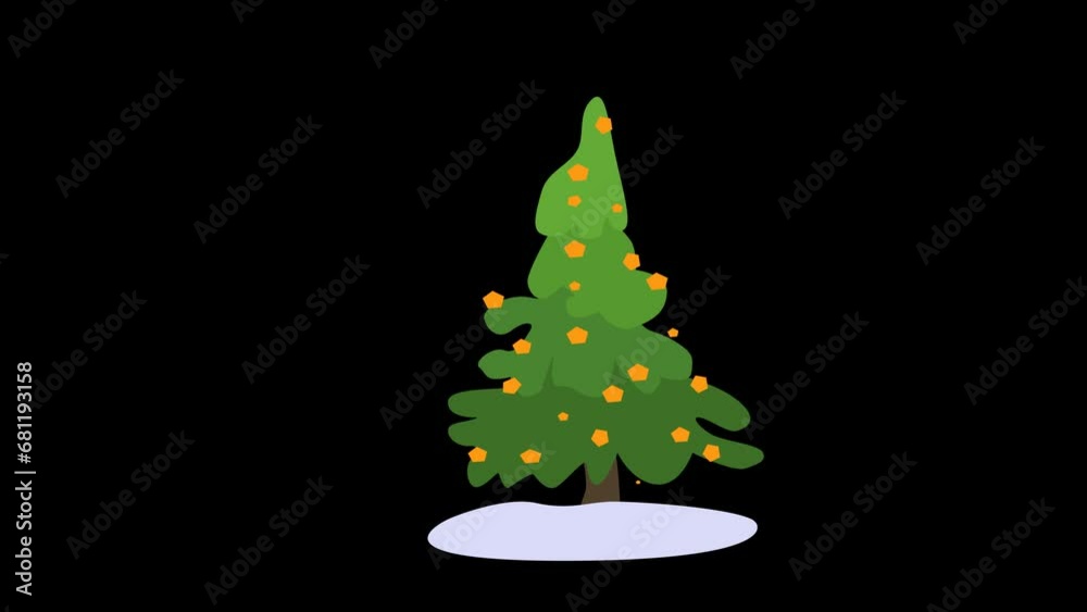 Cute animated Christmas tree with shiny lights on transparent ...