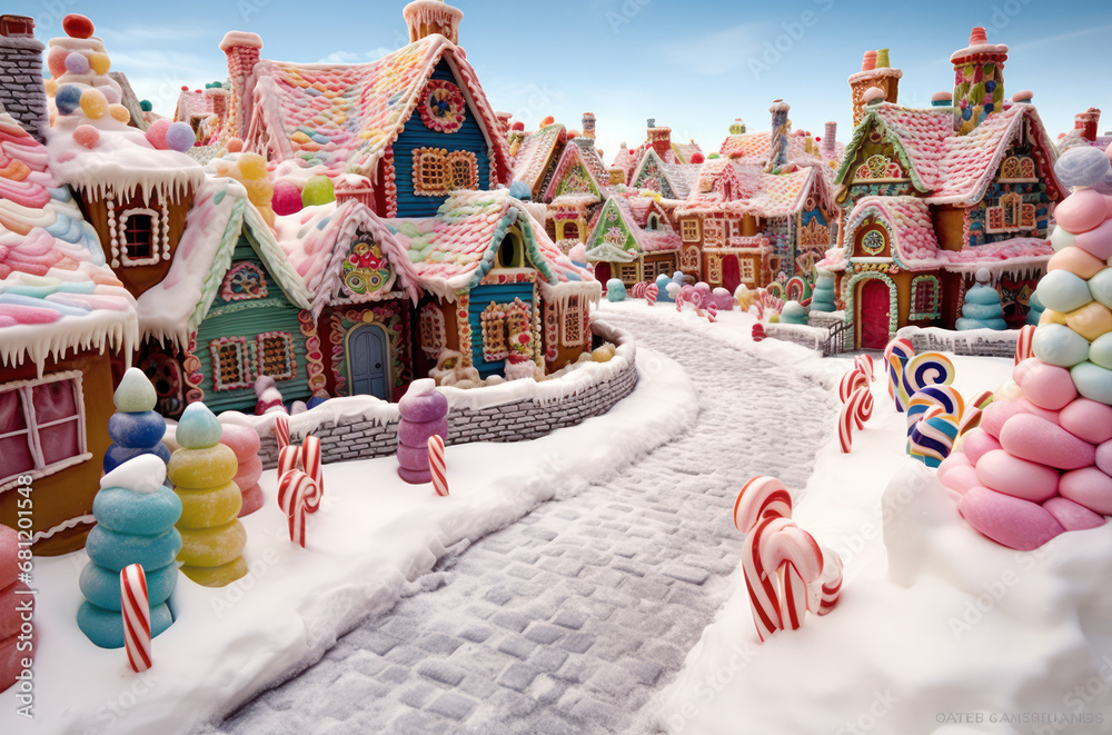 world of Candyland, colorful and delightful houses made of sweets and ...