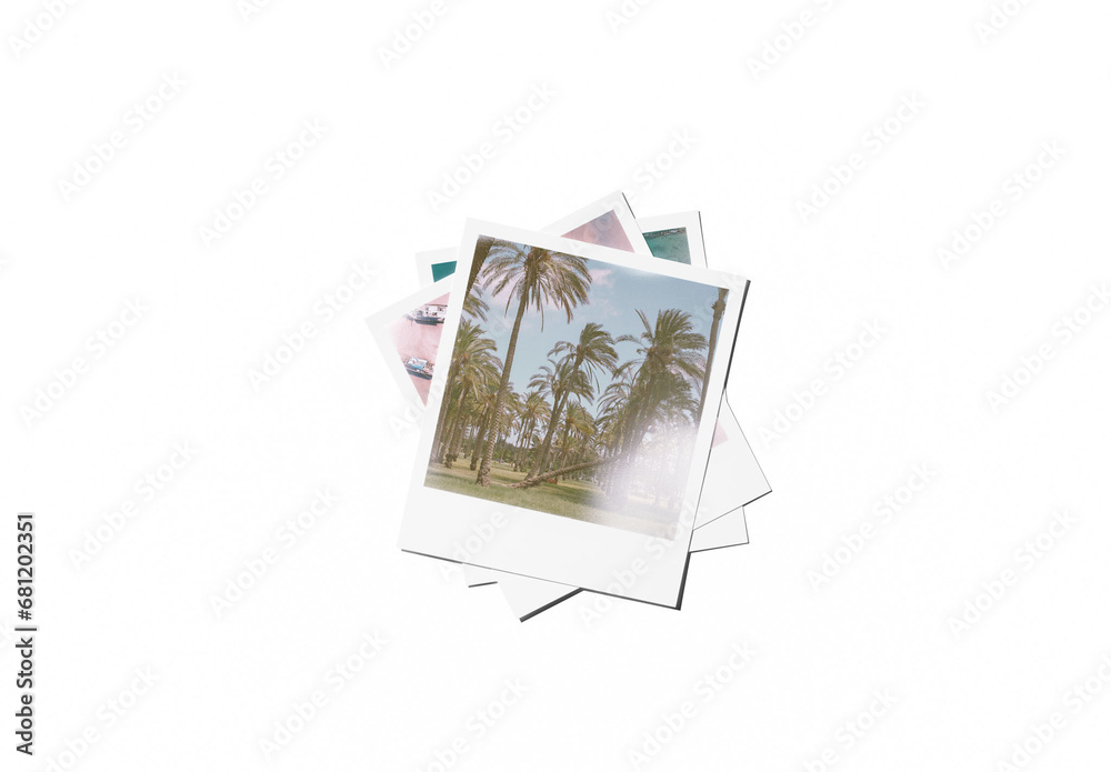 Mockup of three customizable instant camera prints with plain and ...