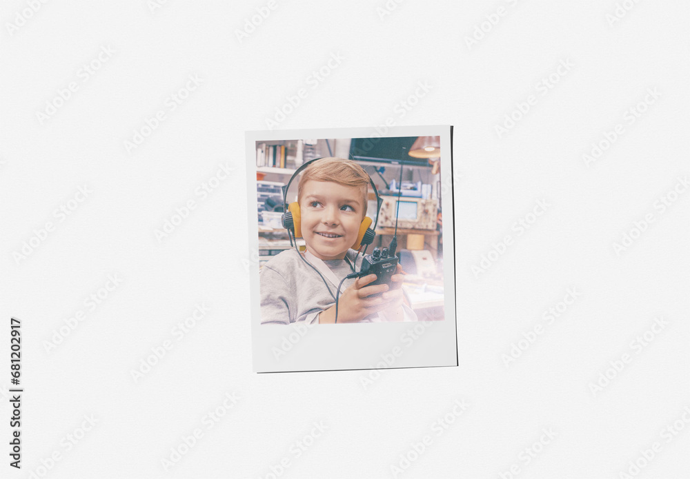 Mockup of customizable instant camera print against plain and ...