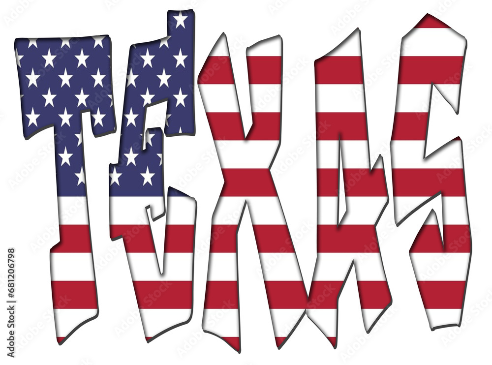 Texas word illustrated in 3d design gradient color with transparent background with american ...