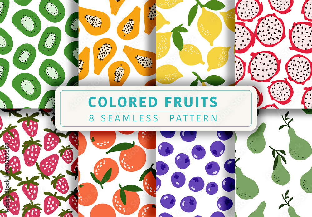 Mockup of 8 customizable repeatable patterns, fruit Stock Template ...