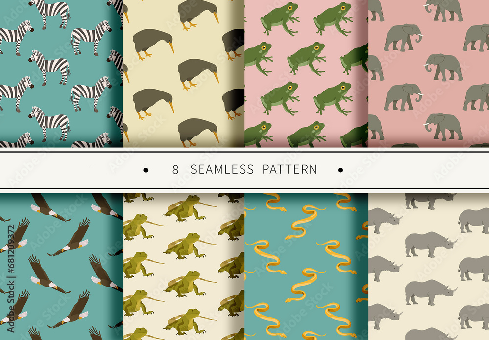 Mockup of 8 repeatable customizable patterns, animals Stock Template ...