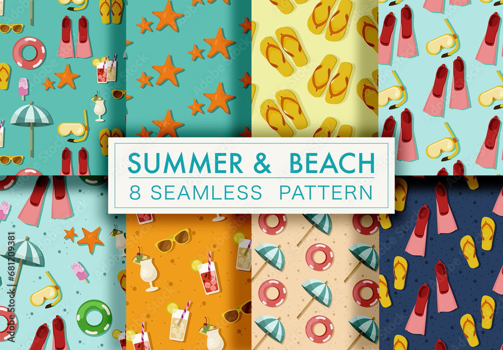 Mockup of 8 repeatable customizable summer vacation motifs Stock ...