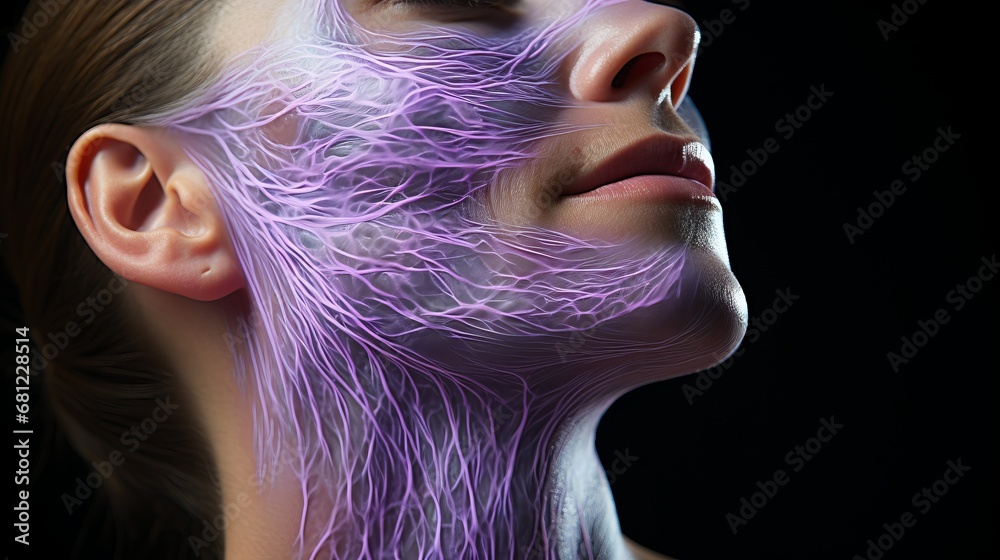 Woman with purple veins visible through her neck, Concept: symbol of ...