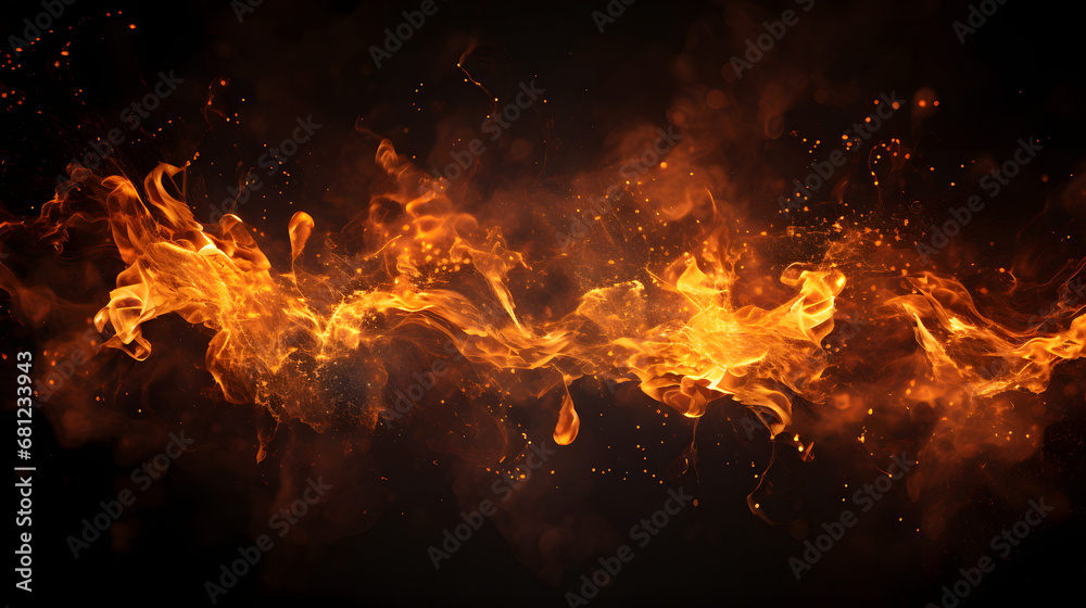 Fire sparks particles with flames isolated on black background. Very ...