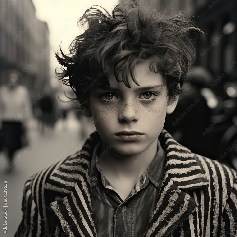 Black and White Close up Photo of a 6 Year Old Kid Looking into the ...
