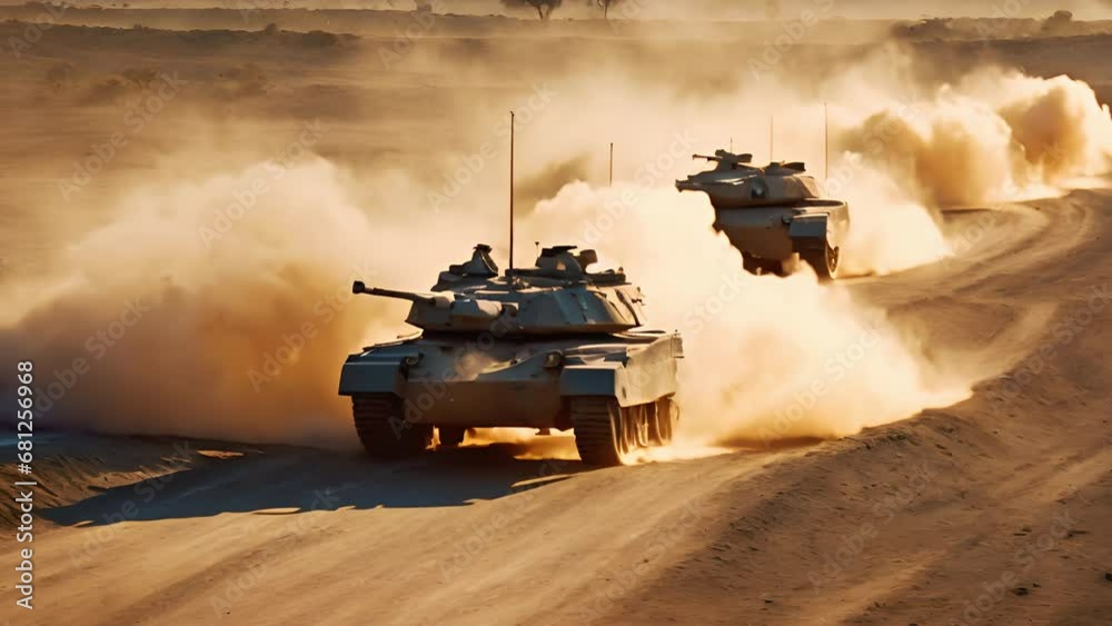 Military Army Tank Driving Aerial View. Back View Armoured Combat ...