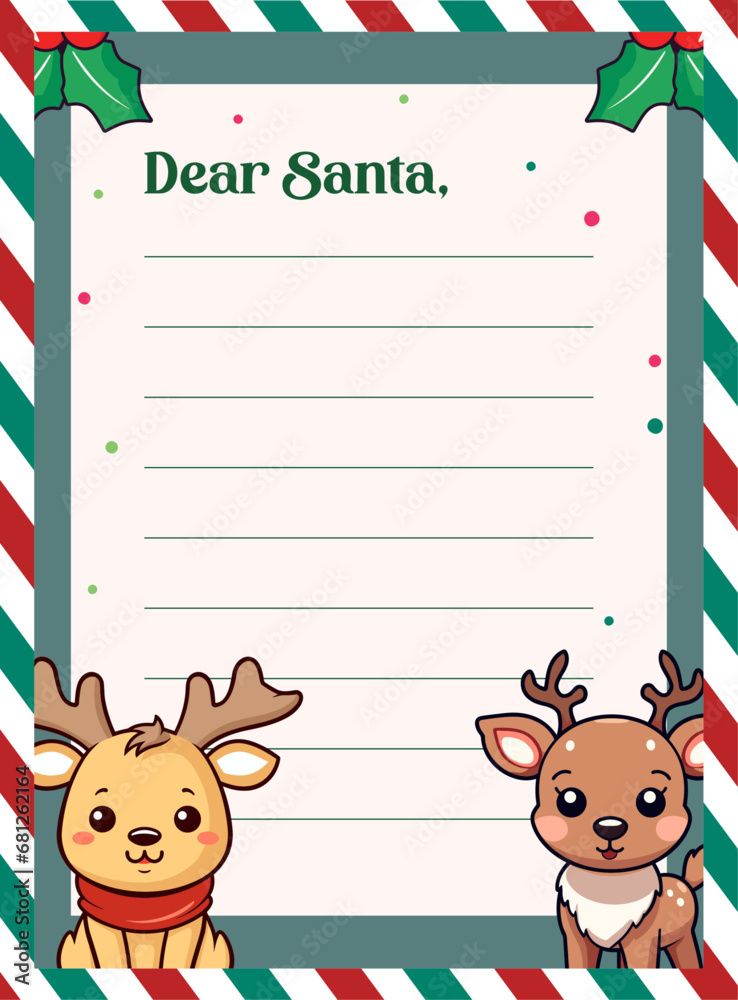 Santa Claus Christmas Letter Template for Kids: Decorated Paper Sheet ...