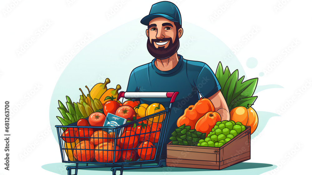 person in supermarket. Order picker in a supermarket, The man standing ...