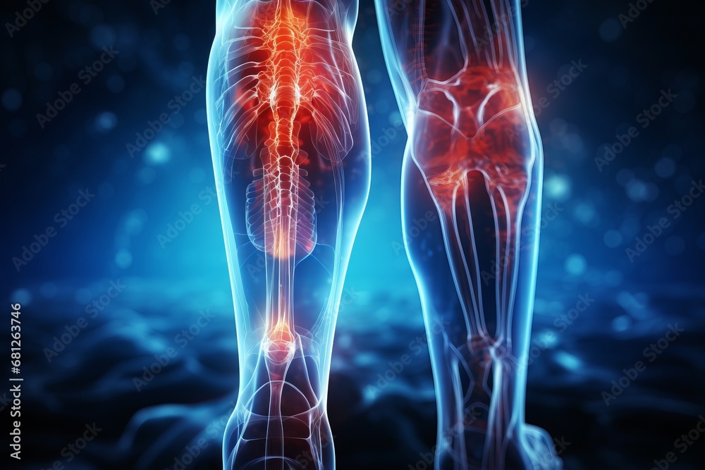 Human foot ankle and leg in x-ray, leg and foot pain, human skeleton, bone, joint scan, 3D ...