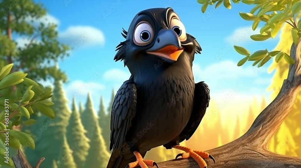 Adorable Cartoon Crow Character for Kids, Brightly Rendered for Fun ...