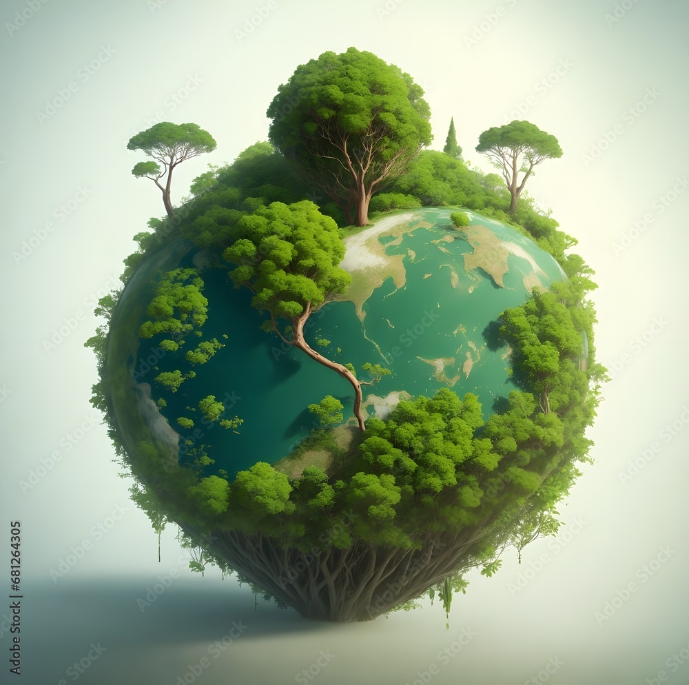 Earth day concept peaceful earth surrounded by plants Stock ...