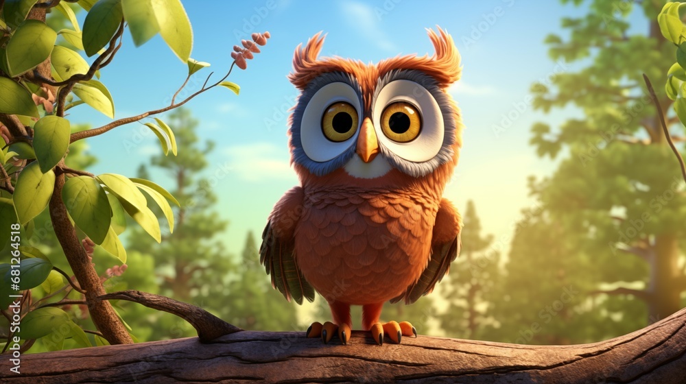 Adorable Cartoon Owl Render in Bright Colors: A Charming Character for ...