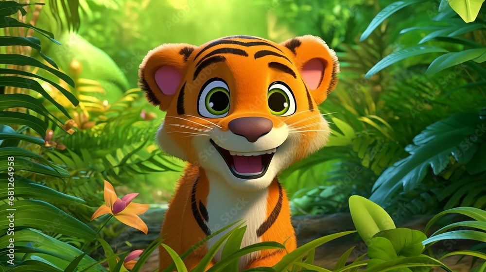 Cute and Bright Cartoon Tiger Character Render for Kids Enriching the ...