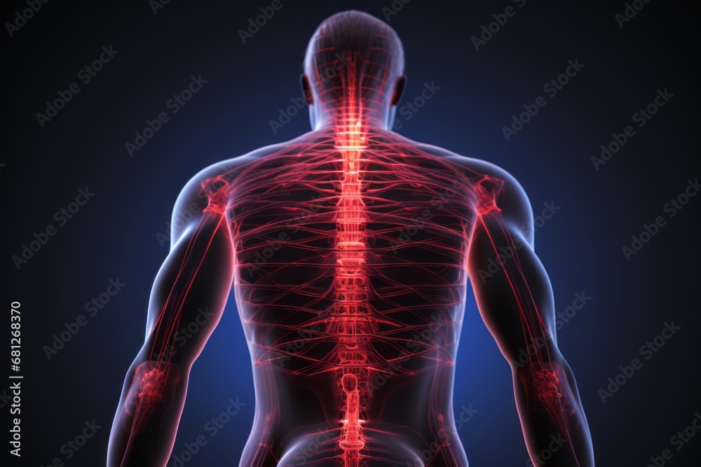 3D rendering medical illustration of male anatomy - spine, structure of ...