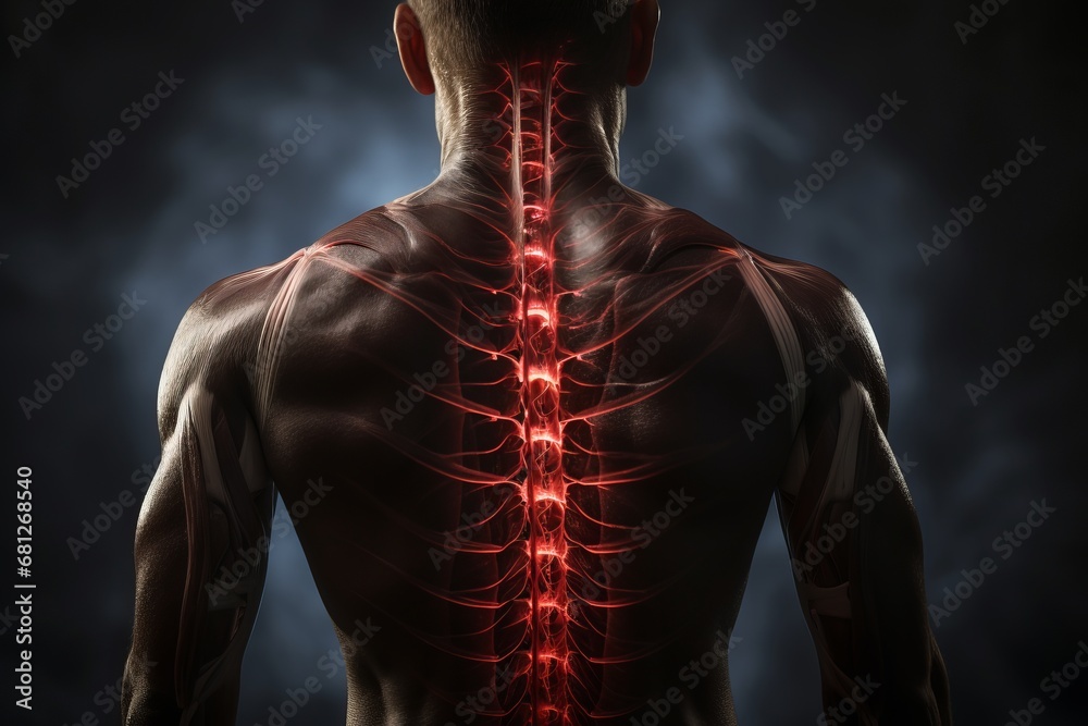 3D rendering medical illustration of male anatomy - spine, structure of ...