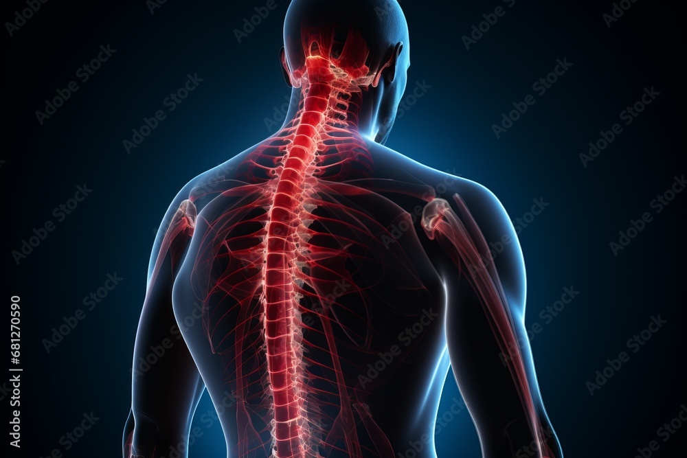 3D rendering medical illustration of male anatomy - spine, structure of ...