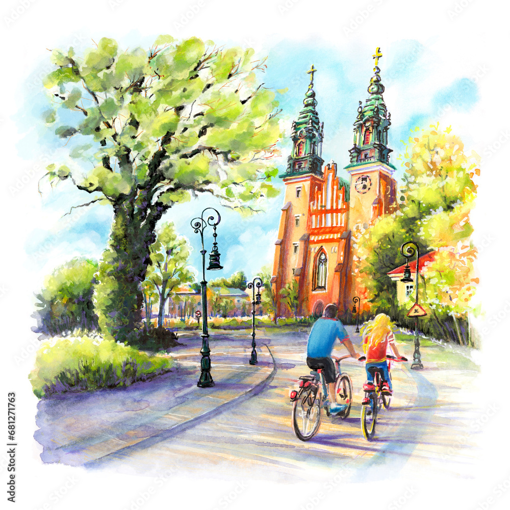 Watercolor sketch of Archcathedral Basilica of St Peter and St Paul in ...