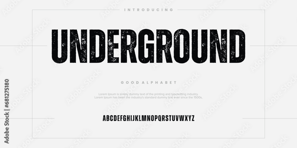 Underground rough abstract digital alphabet font typography. Bold ...