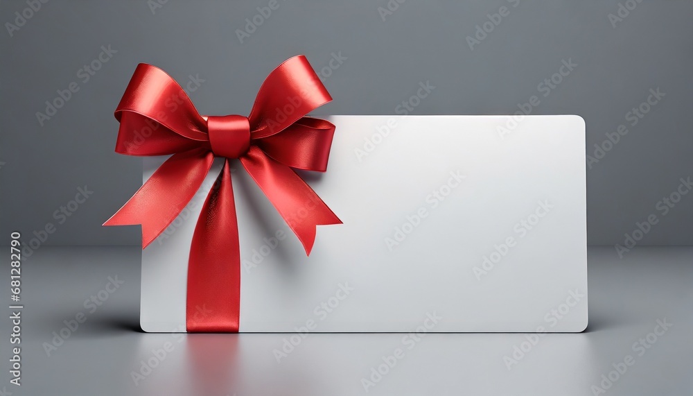 Blank white gift voucher with red ribbon bow or empty gift signboard ...