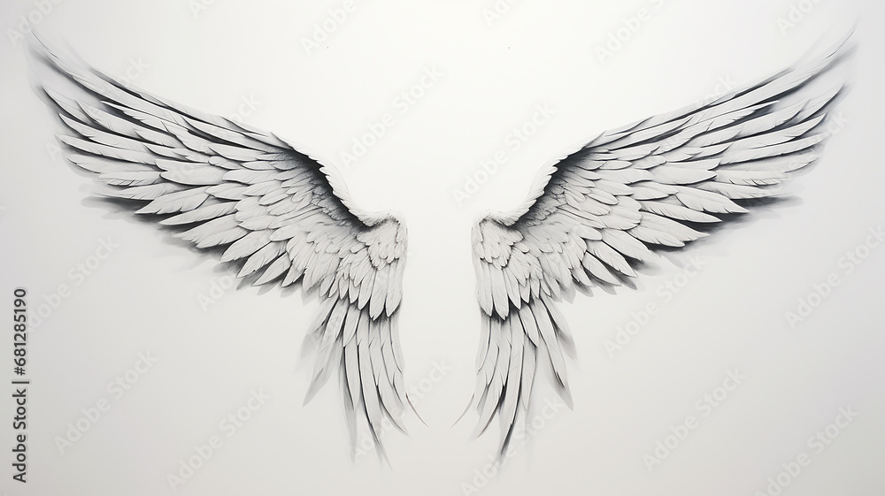huge angel wings on a white wall background art object to insert design ...