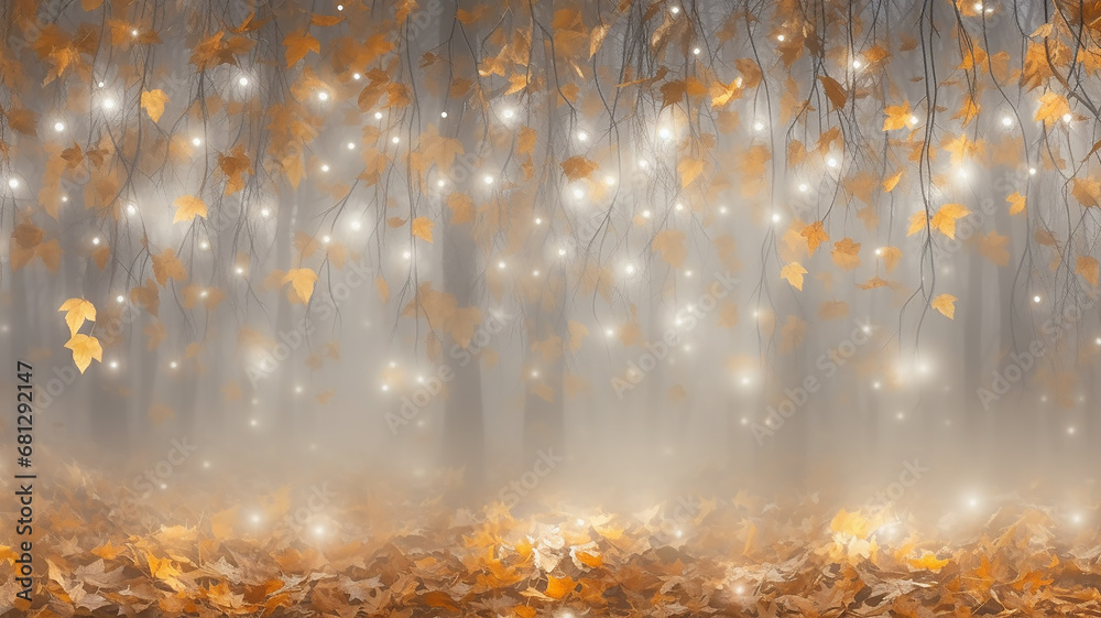 festive autumn background blank, the wall is decorated with yellow ...