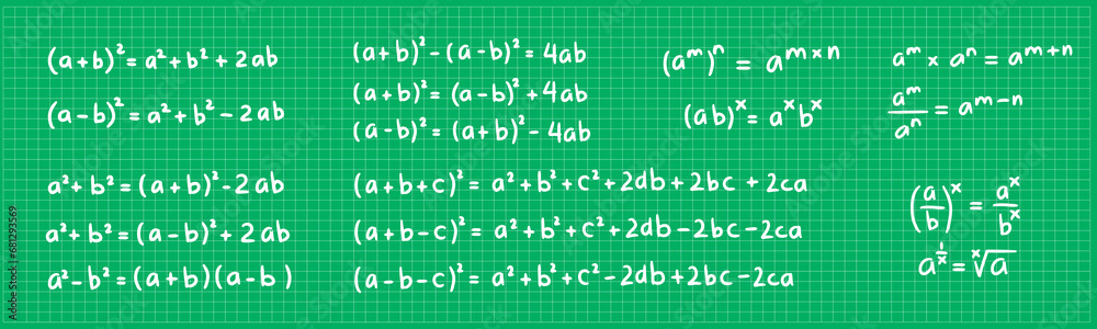 Algebraic identities expression formula doodle handwriting collection ...