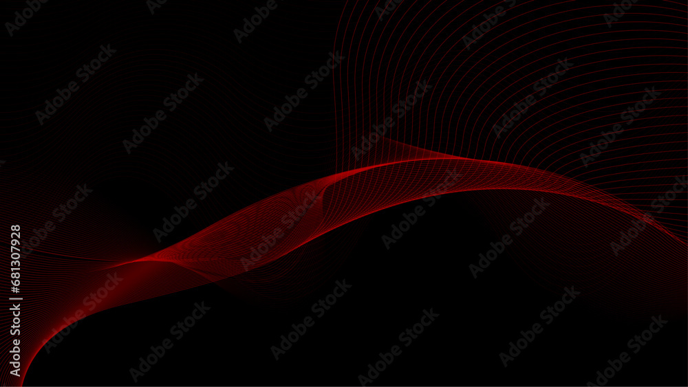 Black background red wave swirl. frequency soundwave; twisted curve ...