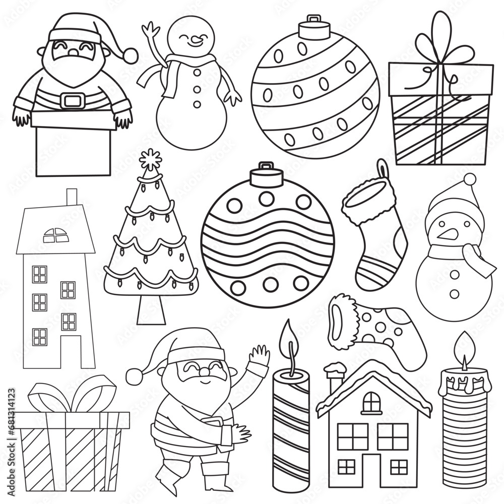 Outline Christmas set vector illustration, suitable for coloring book ...