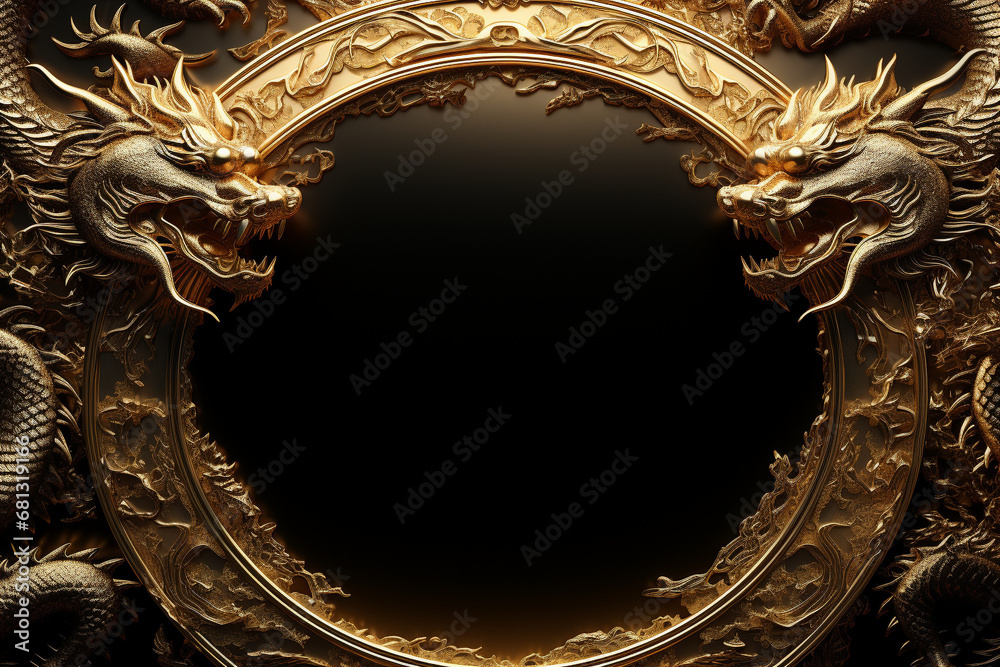 Golden Black Chinese dragon,golden dragon dark empty space background ...