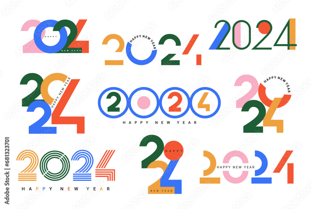 Set numbers 2024 for new year 24.Template of minimalistic design for ...