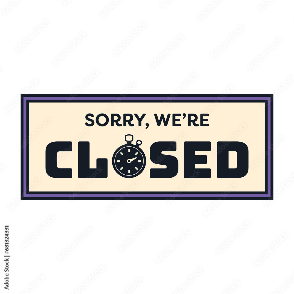 Digital png illustration of sorry, we're closed text in beige frame on ...
