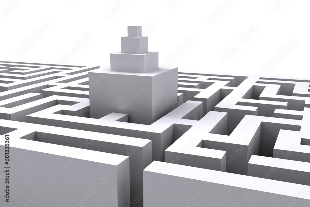 Digital png illustration of white labyrinth and cubes with copy space on transparent background ...