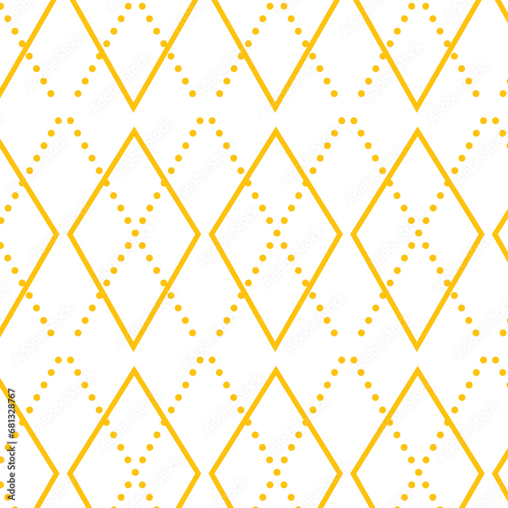 Digital png illustration of rows of yellow diamons and dotted lines on ...