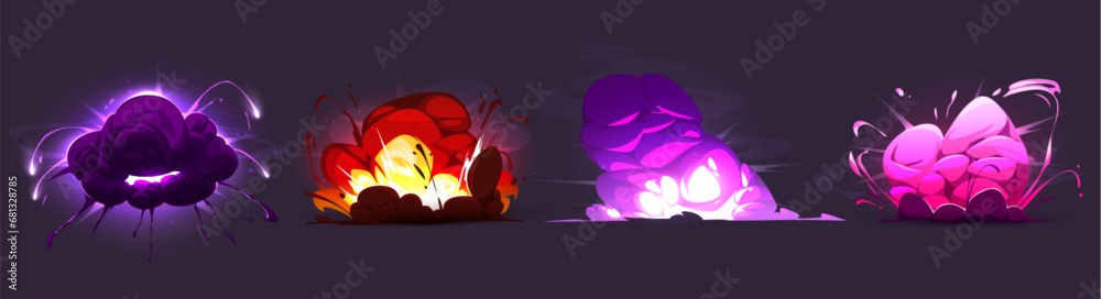 Magic explosion for game ui - cartoon vector illustration set of comic ...