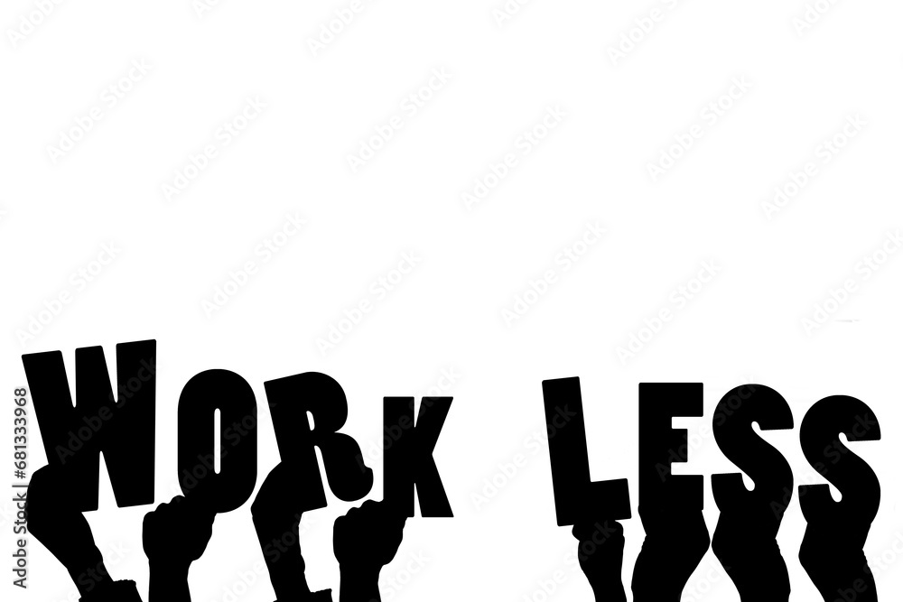Digital png illustration of hands with work less text on transparent ...