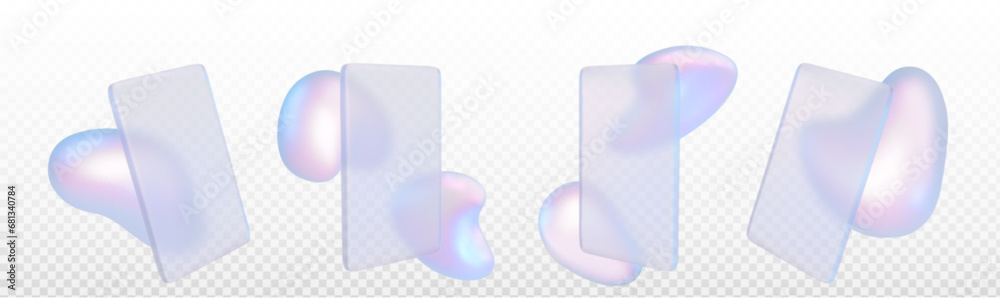 3d holographic glass morphism abstract liquid bubble shape. Futuristic ...