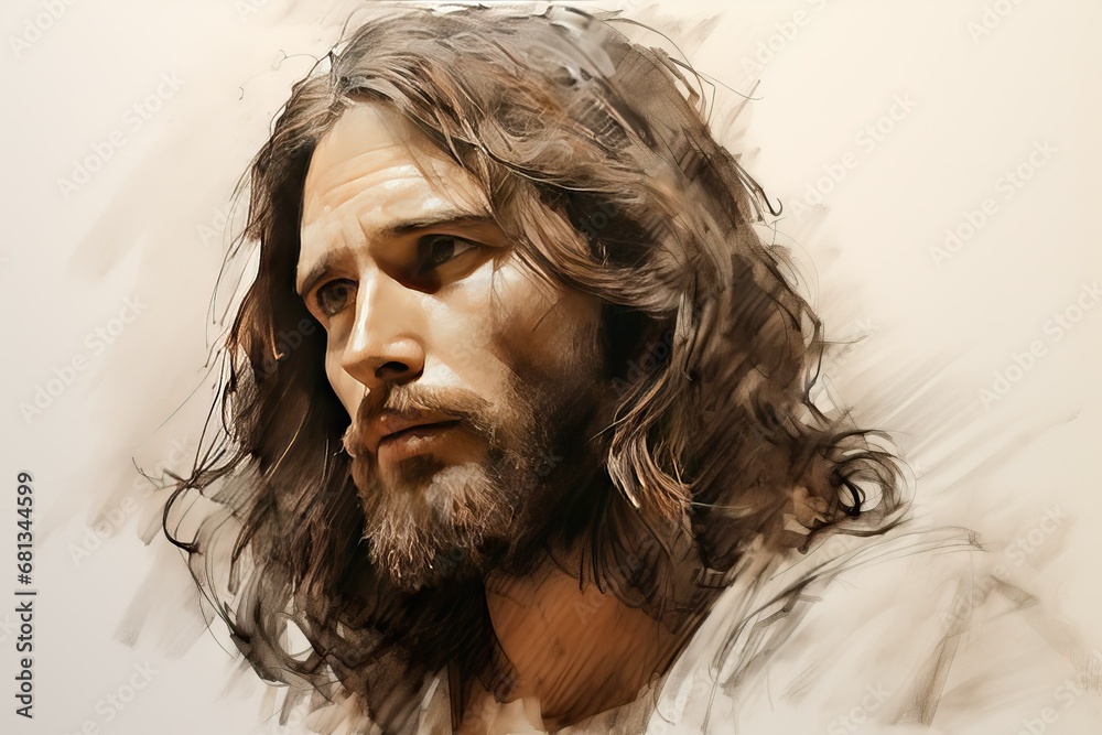 Jesus Christ Official Headshot Portrait, Pen and Ink sketch, Color ...