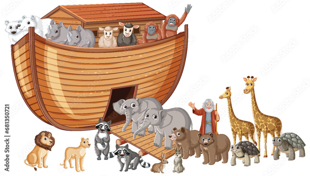 Wild Animals Boarding Noah's Ark for Epic Journey Stock Vector | Adobe ...