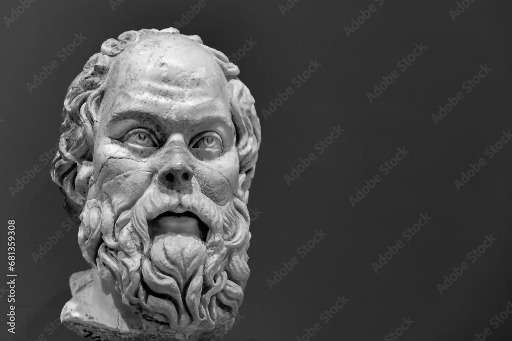 Socrates philosopher. Ancient portrait bust. Monochrome, selected focus ...