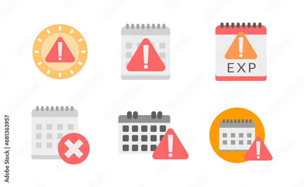 Clock or calendar exclamation alert icon collection set. Reminder ...