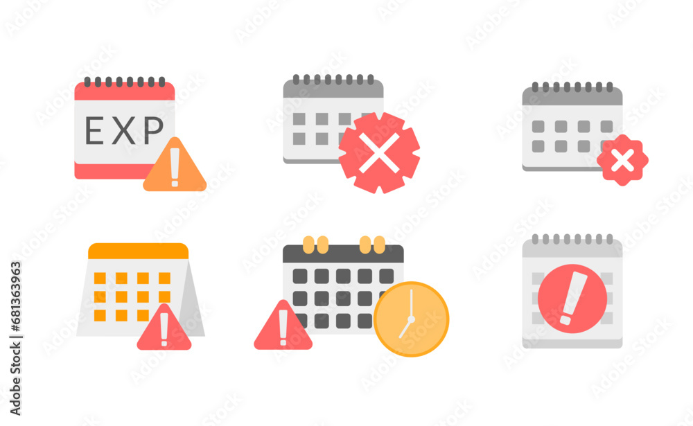 Clock or calendar exclamation alert icon collection set. Reminder ...